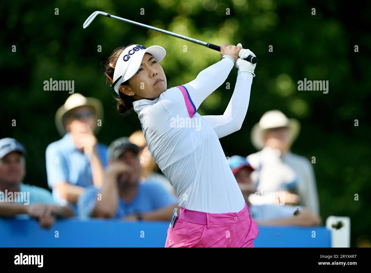 Jenny Shin hits her tee shot on the 15th hole during the first round of ...