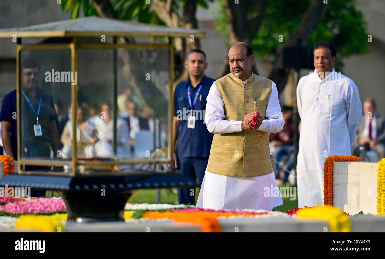 NEW DELHI, INDIA - OCTOBER 2: Om Birla (Speaker of the Lok Sabha) pays ...