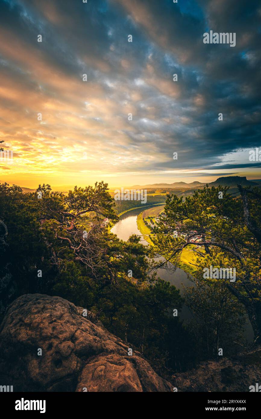 Morning Serenity: Breathtaking Landscape of Elbe Sandstone Mountains at ...