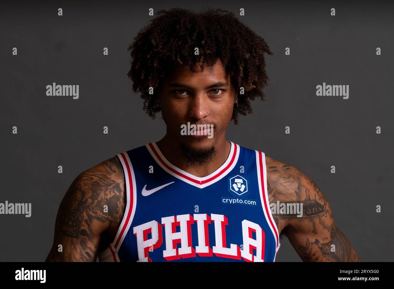 Philadelphia 76ers' Kelly Oubre Jr. poses for a photograph during media ...