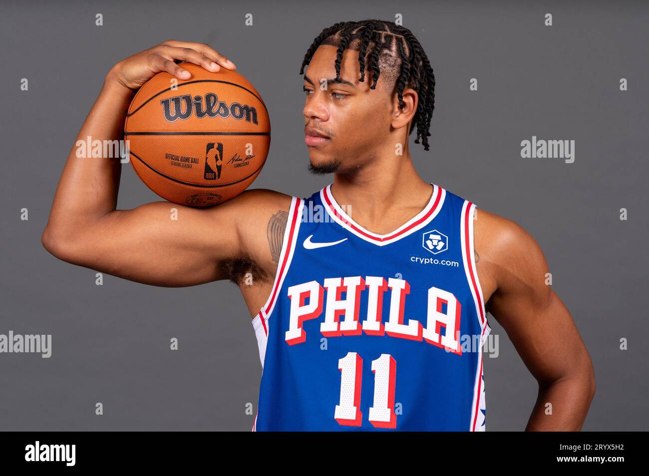 Philadelphia 76ers' Jaden Springer poses for a photograph during media ...