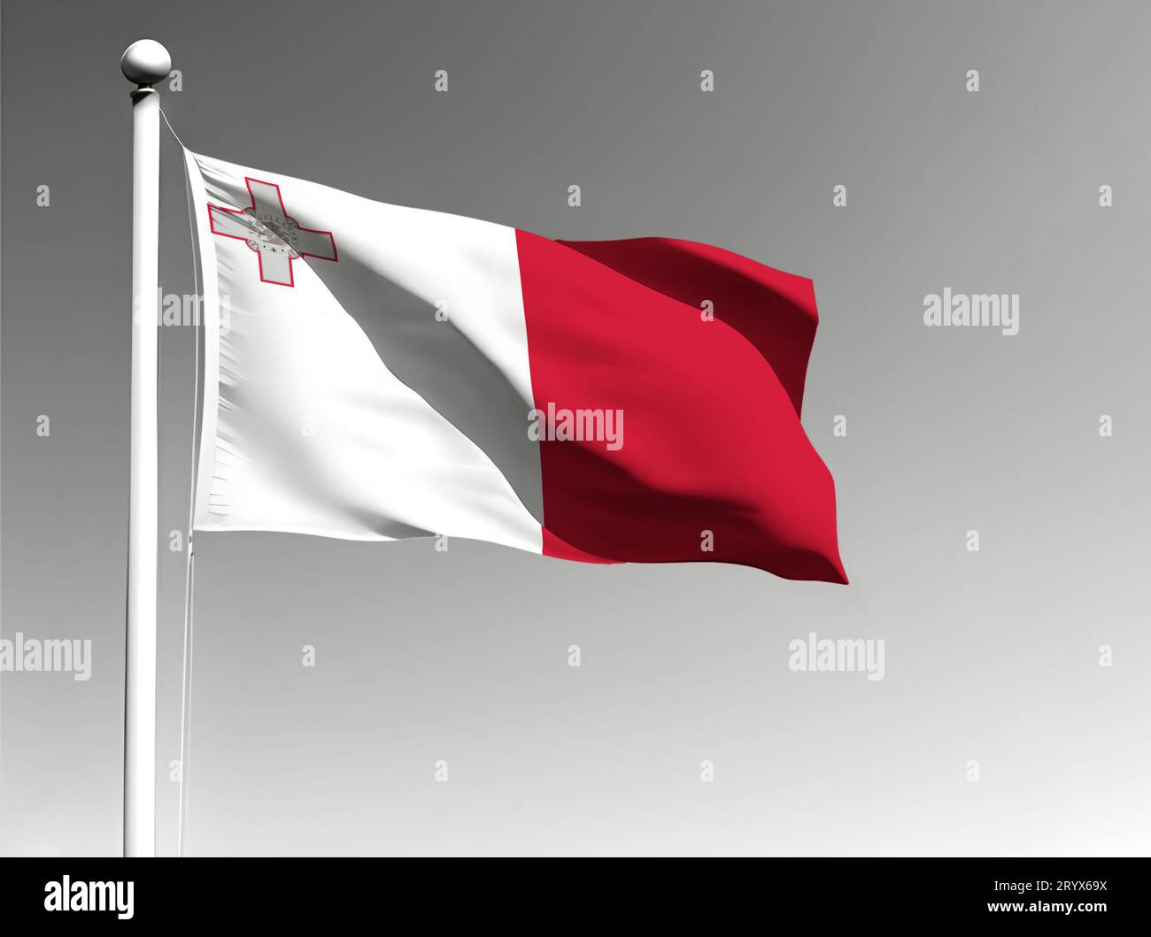Malta national flag isolated waving on gray background Stock Photo - Alamy