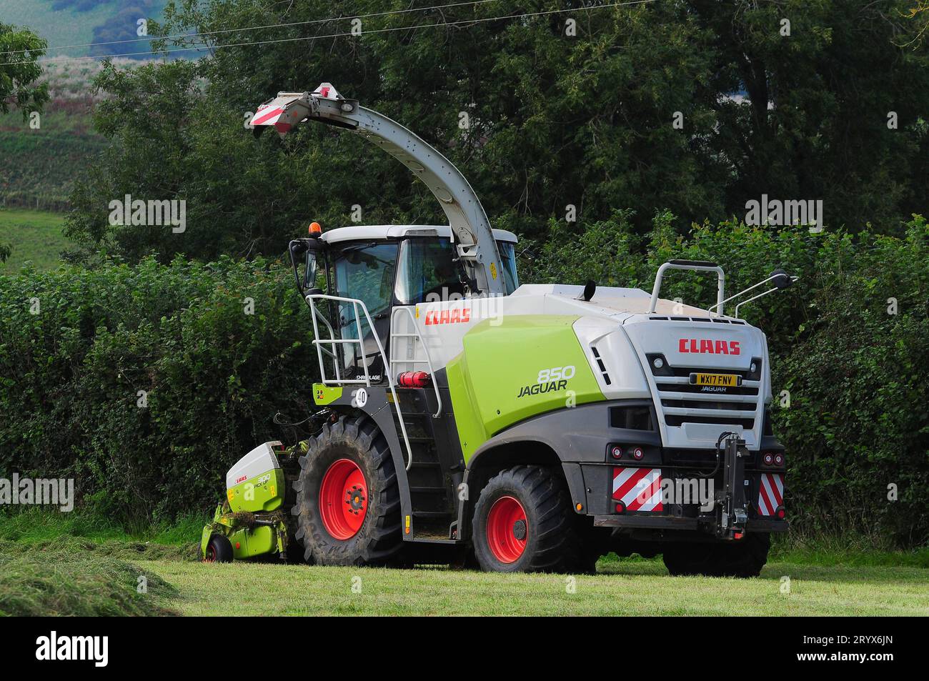 Forage harvester collecting silage in a west Dorset field Stock Photo ...