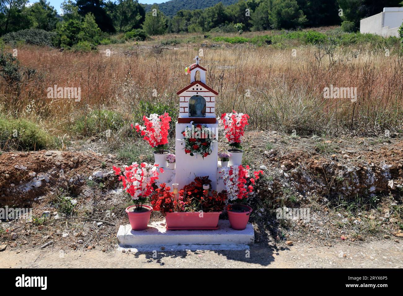 Small prettily decorated roadside shrine, Agistri island, Saronic ...