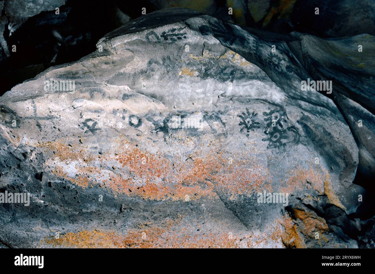 Pictographs, Symbol Bridge Cave, Lava Beds National Monument, Modoc and ...