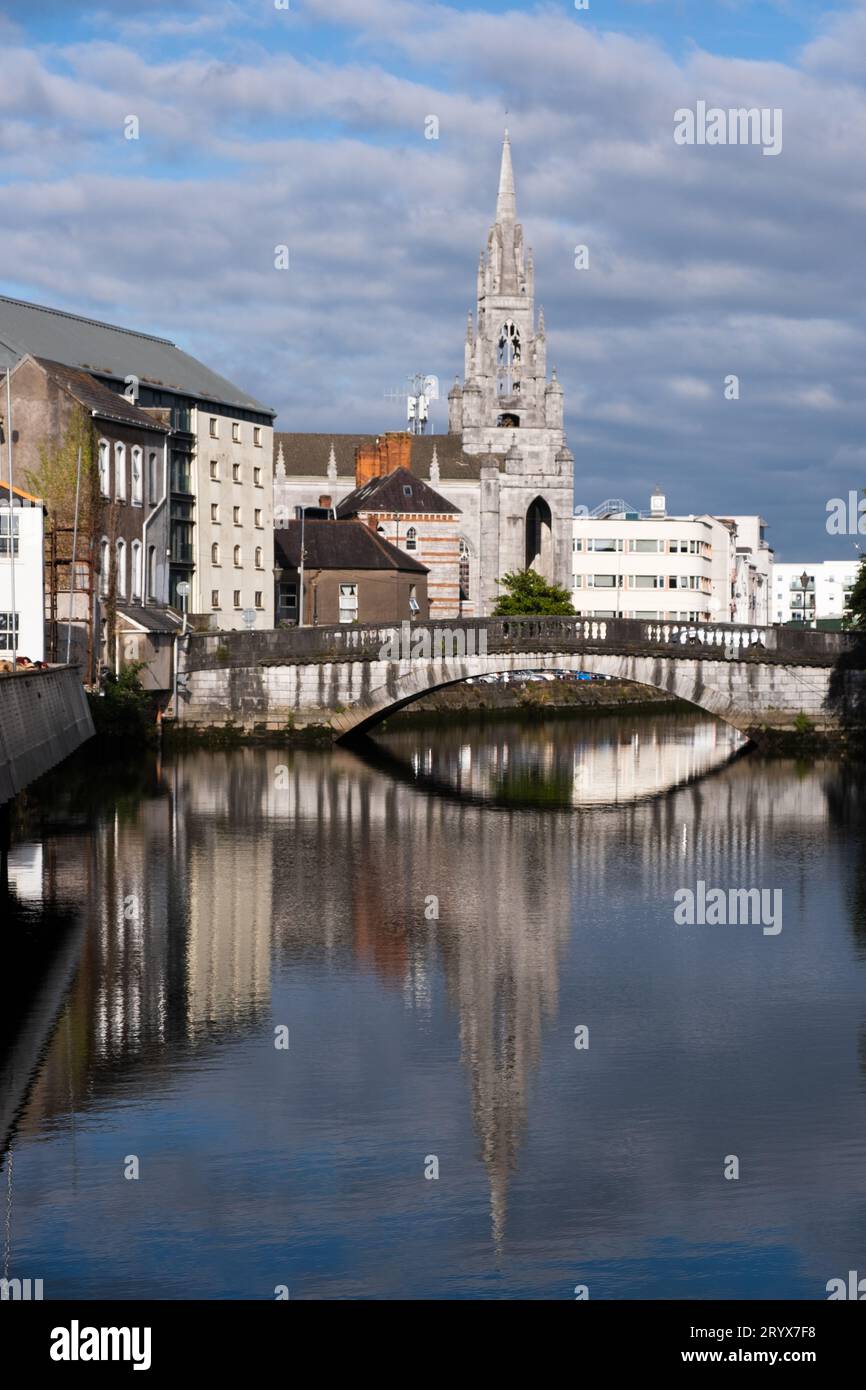 Cityscape of cork city with holy trinity church and lee river. Ireland ...