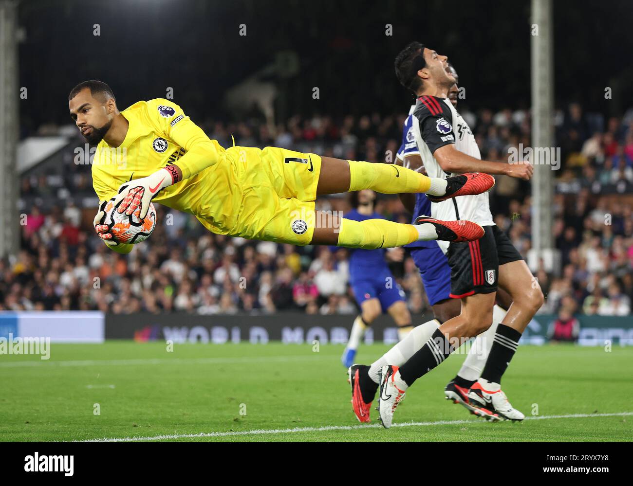 London, UK. 2nd Oct, 2023. Robert Sanchez of Chelsea claims the ball ...
