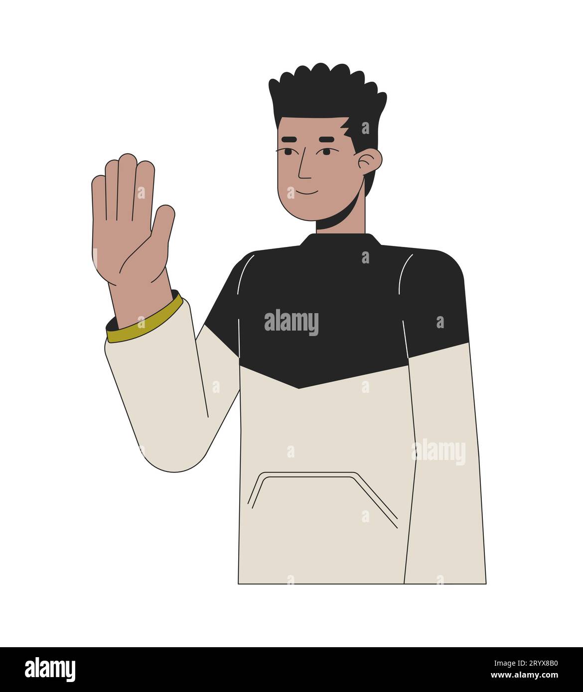 African american guy waving happy 2D linear cartoon character Stock ...