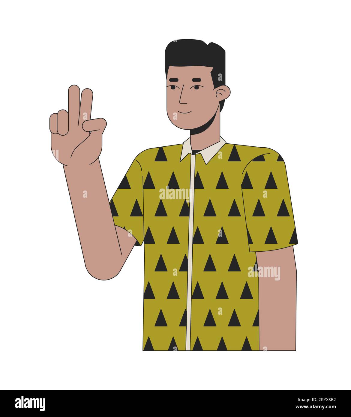 African american young man peace fingers 2D linear cartoon character ...