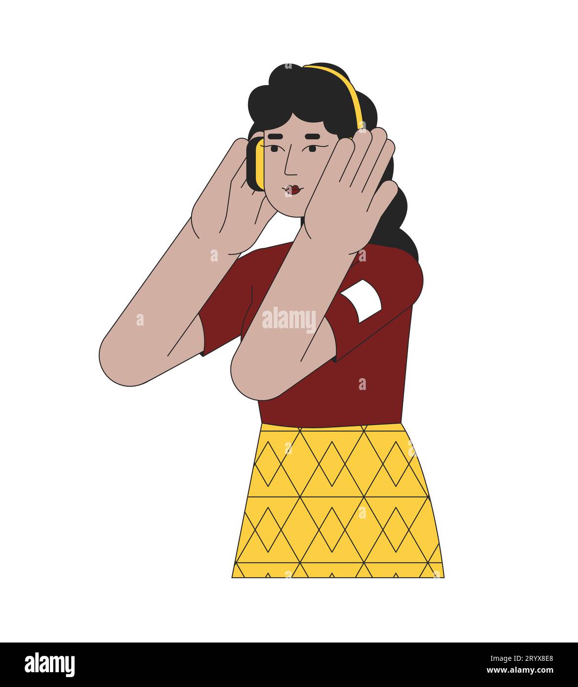 Headphones lady latin american 2D linear cartoon character Stock Vector ...