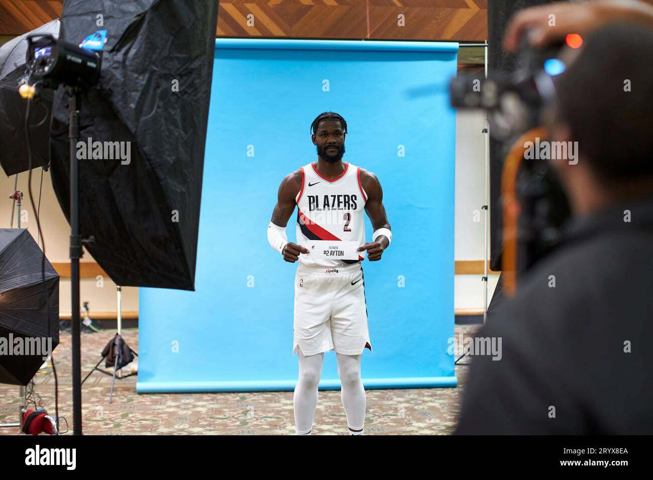 Portland Trail Blazers center Deandre Ayton poses for a portrait during ...