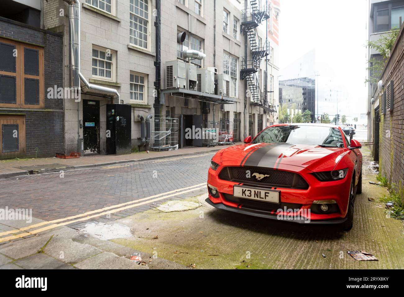 Liverpool, united kingdom May, 16, 2023 view of red Ford Mustang GT 5.0 ...
