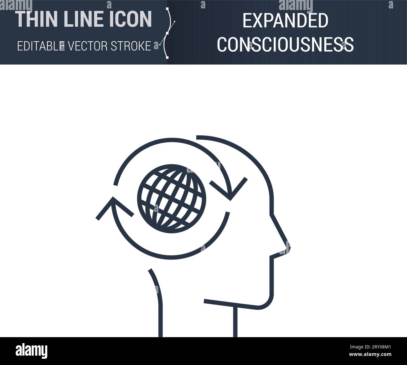 Symbol of Expanded Consciousness Thin line Icon of Brain Process ...