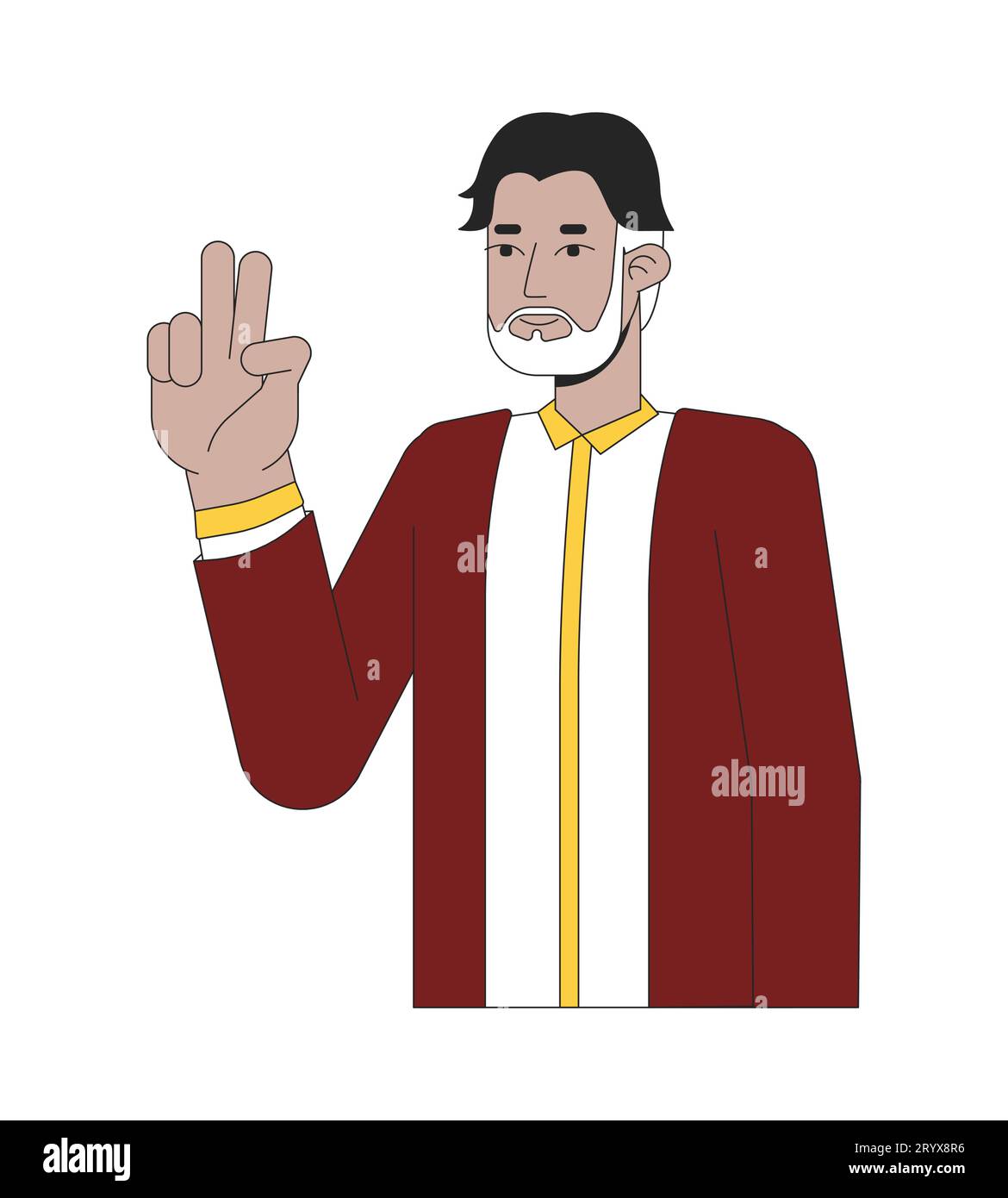 Forties Mid Age Man Peace Sign Hand 2d Linear Cartoon Character Stock