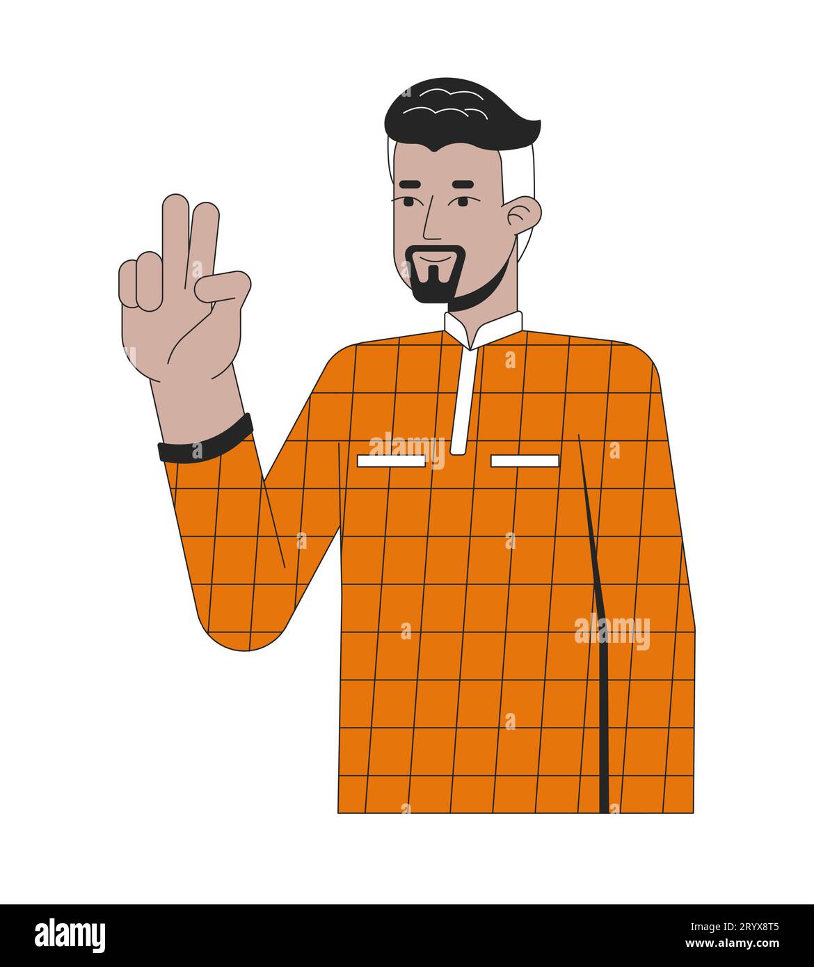 Confident 40s arab man victory sign 2D linear cartoon character Stock ...