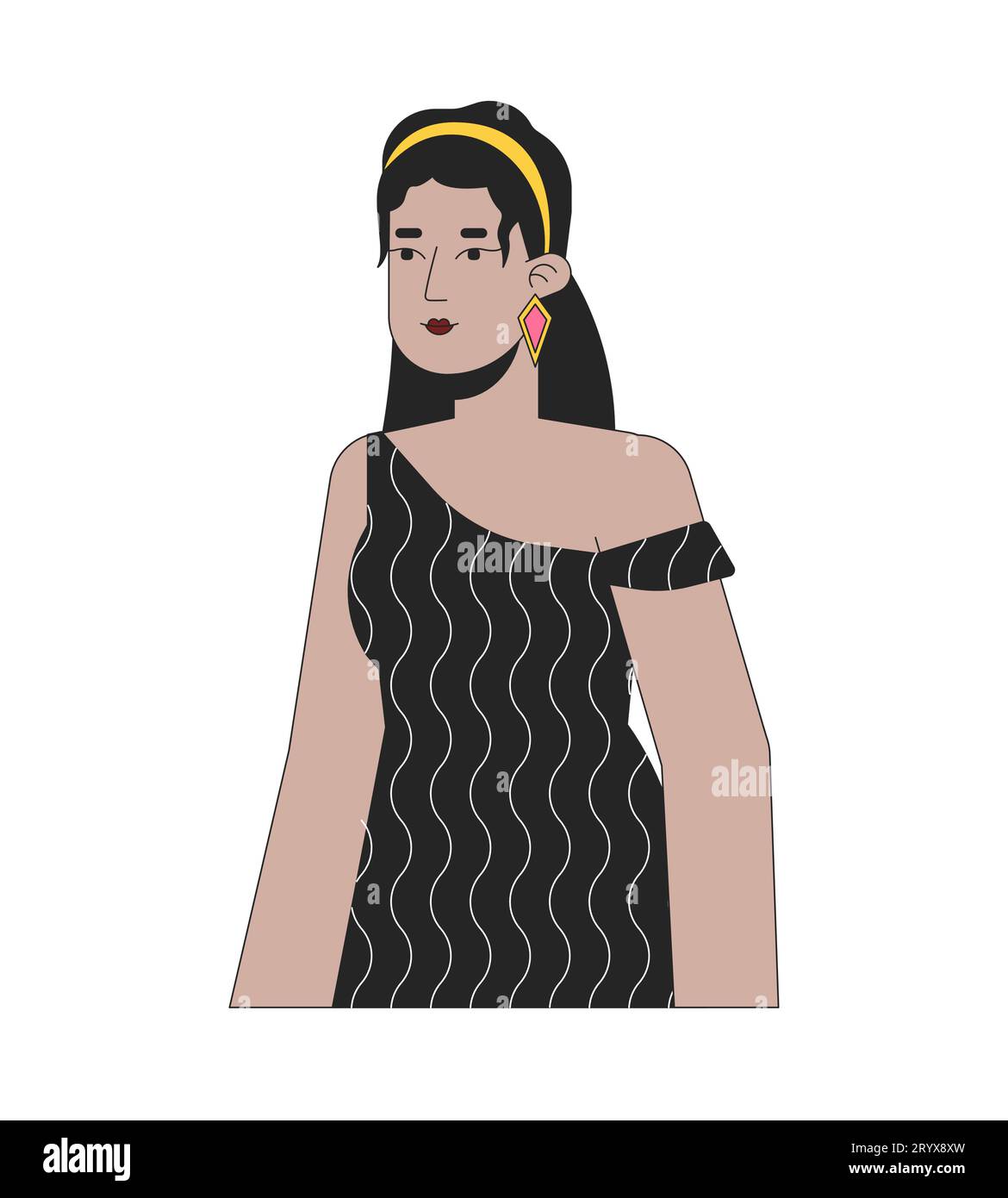 Handsome hispanic lady in 70s inspired clothes 2D linear cartoon ...