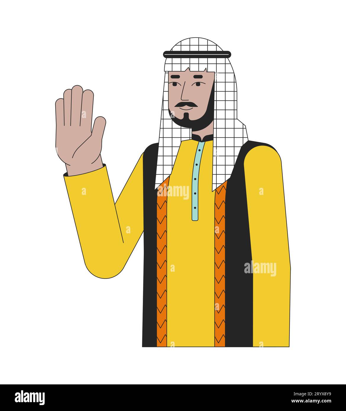 Saudi arabian man waving happy 2D linear cartoon character Stock Vector ...