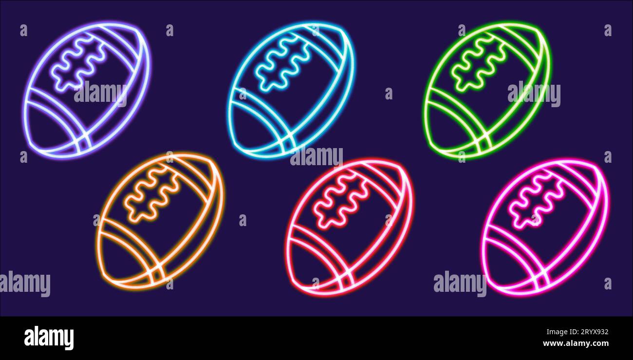 Set American Football ball figure glowing desktop icon, neon sticker ...