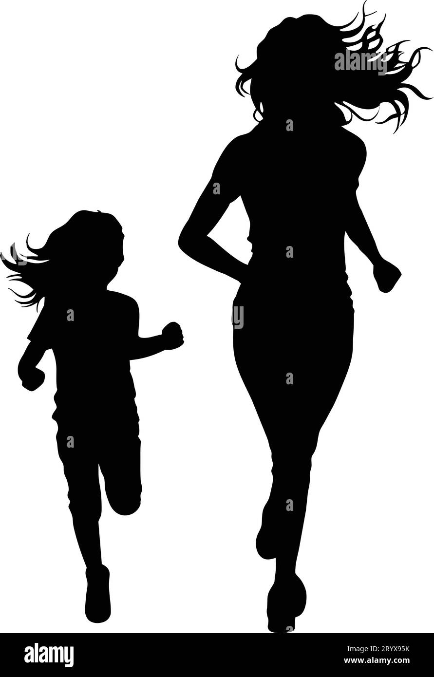 Mother with daughter running, isolated vector silhouette Stock Vector Image & Art - Alamy