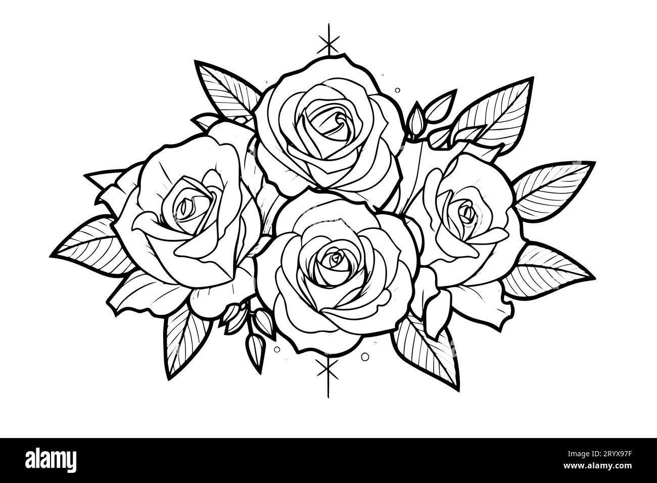 Elegant Rose. Vintage simple line art. Hand drawn ink sketch. Engraving ...