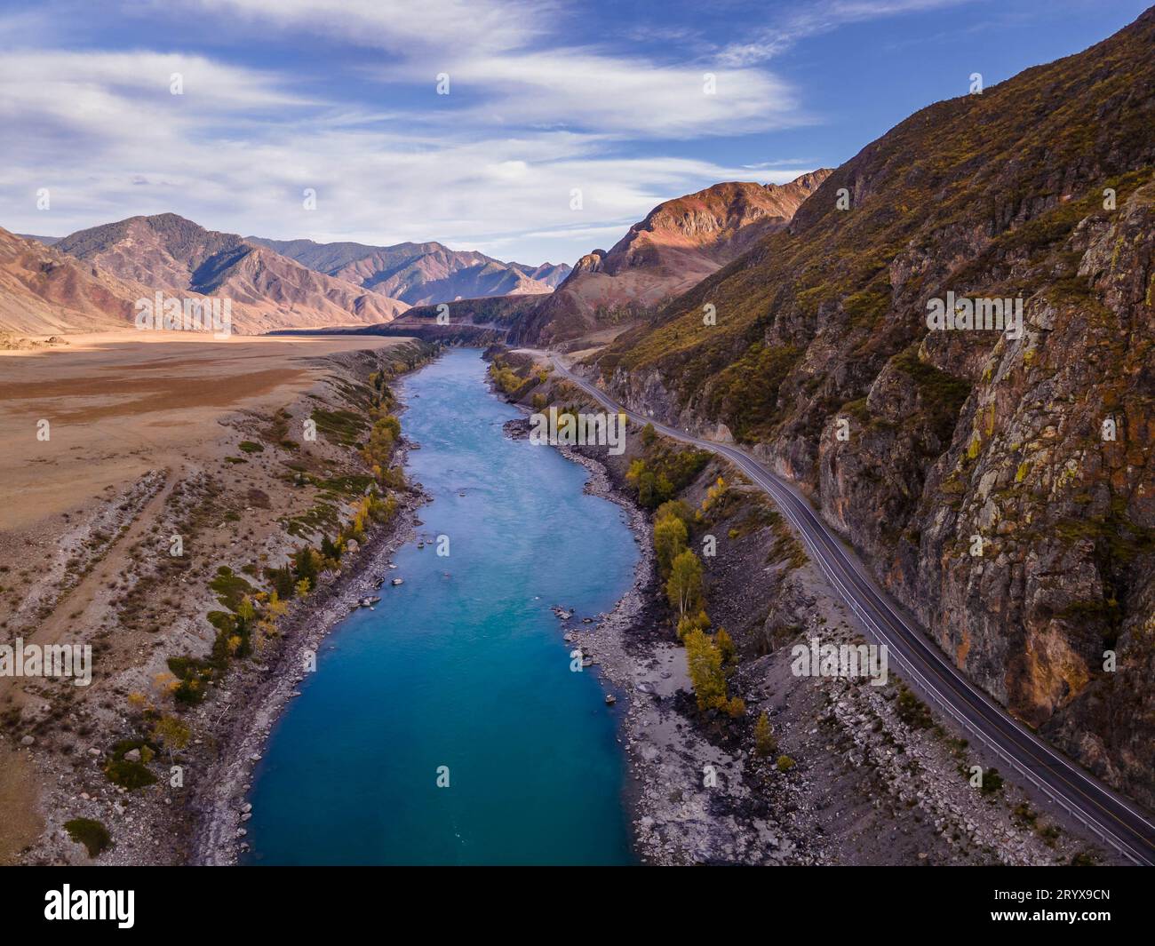 The aerial picture of the scenic road (Chui tract) and the Katun river ...