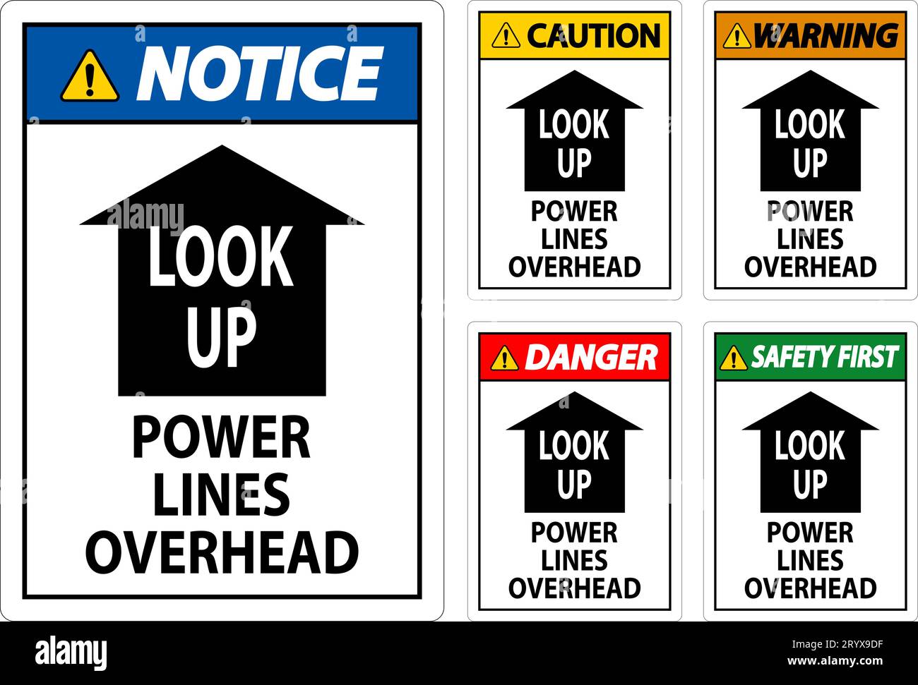 Electrical Safety Sign Caution Look Up, Power Lines Overhead Stock ...