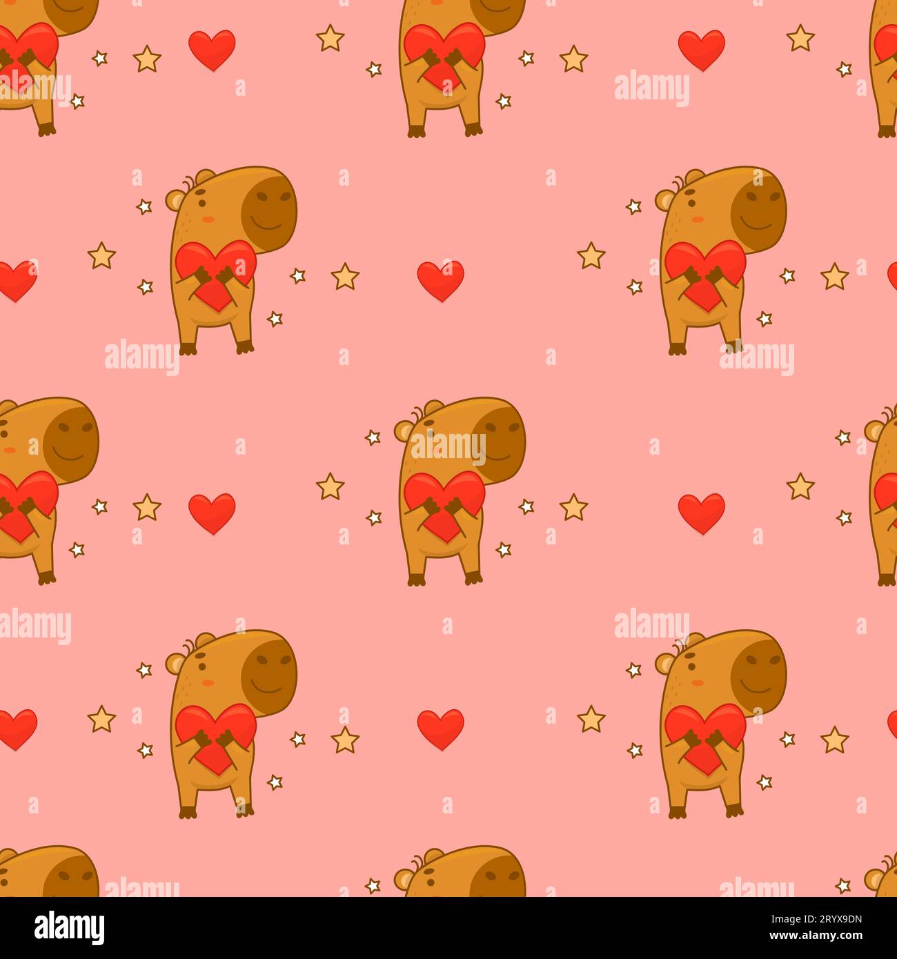 Seamless pattern. Cute animal capybara with heart on pink background ...