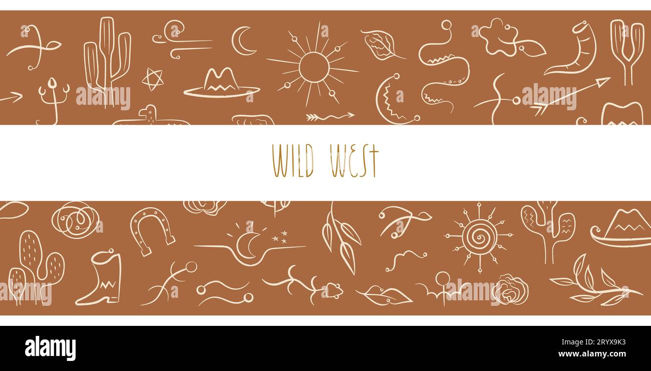 Hand Drawn boho elements. Hand drawn line elements banner with animals ...