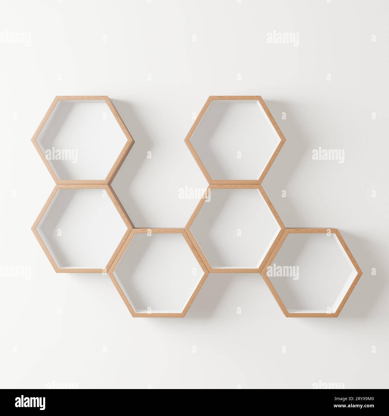 wooden Hexagon shelf copy space for mock up ,isolated background Stock ...