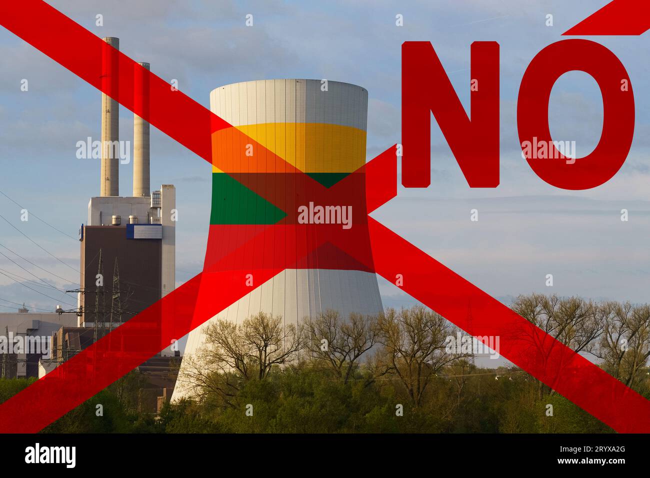 On the cooling tower of the nuclear power plant, the flag of Lithuania ...
