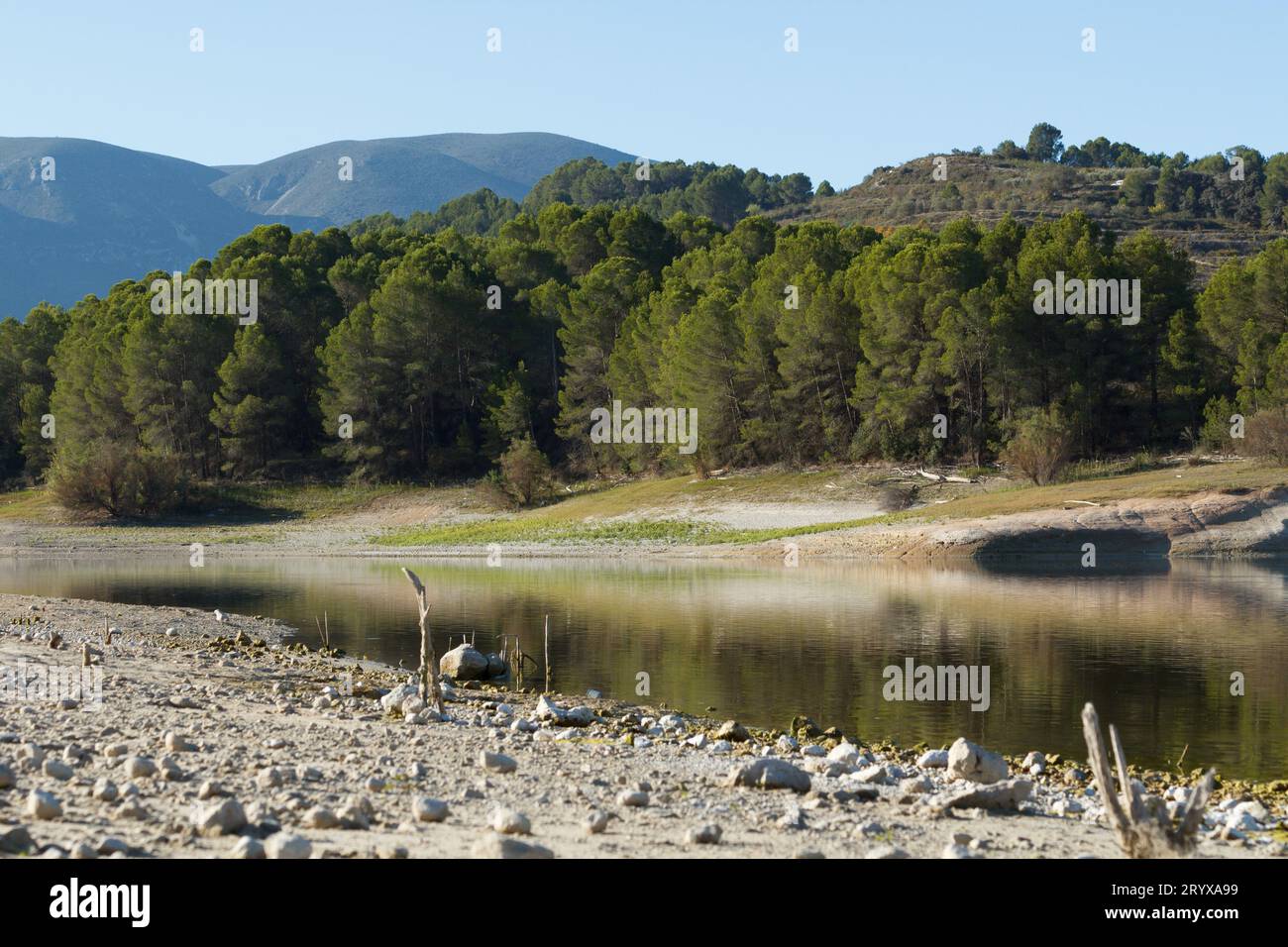 Landscape with low water level caused by climate change in the ...