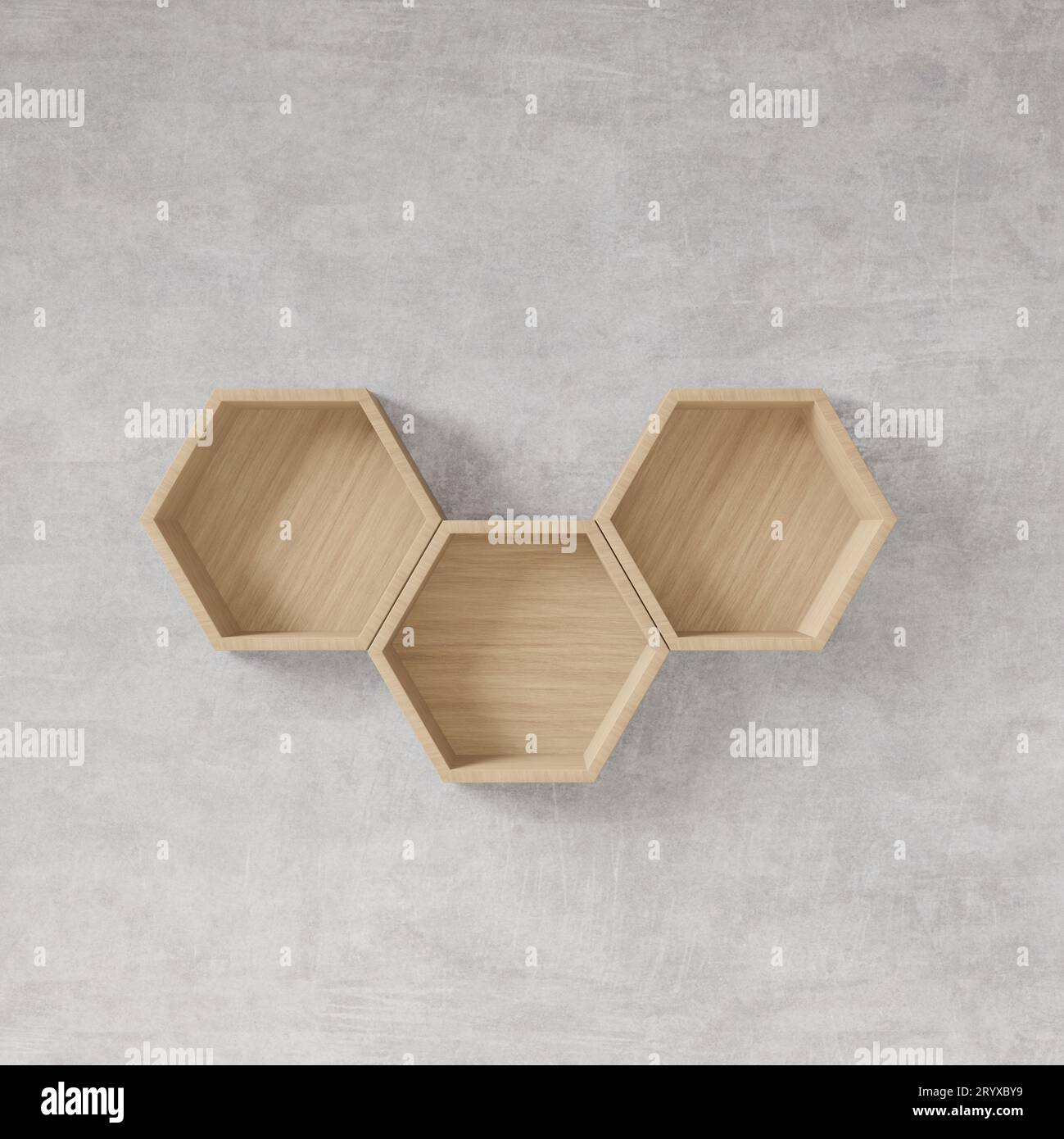 Hexagon shelf with raw concrete wall copy space Stock Photo - Alamy