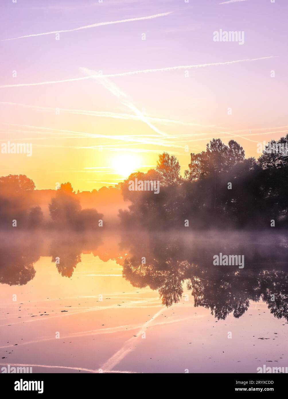 Morning Nature's Marvel: Reflective Lake Landscape at Sunrise Stock ...