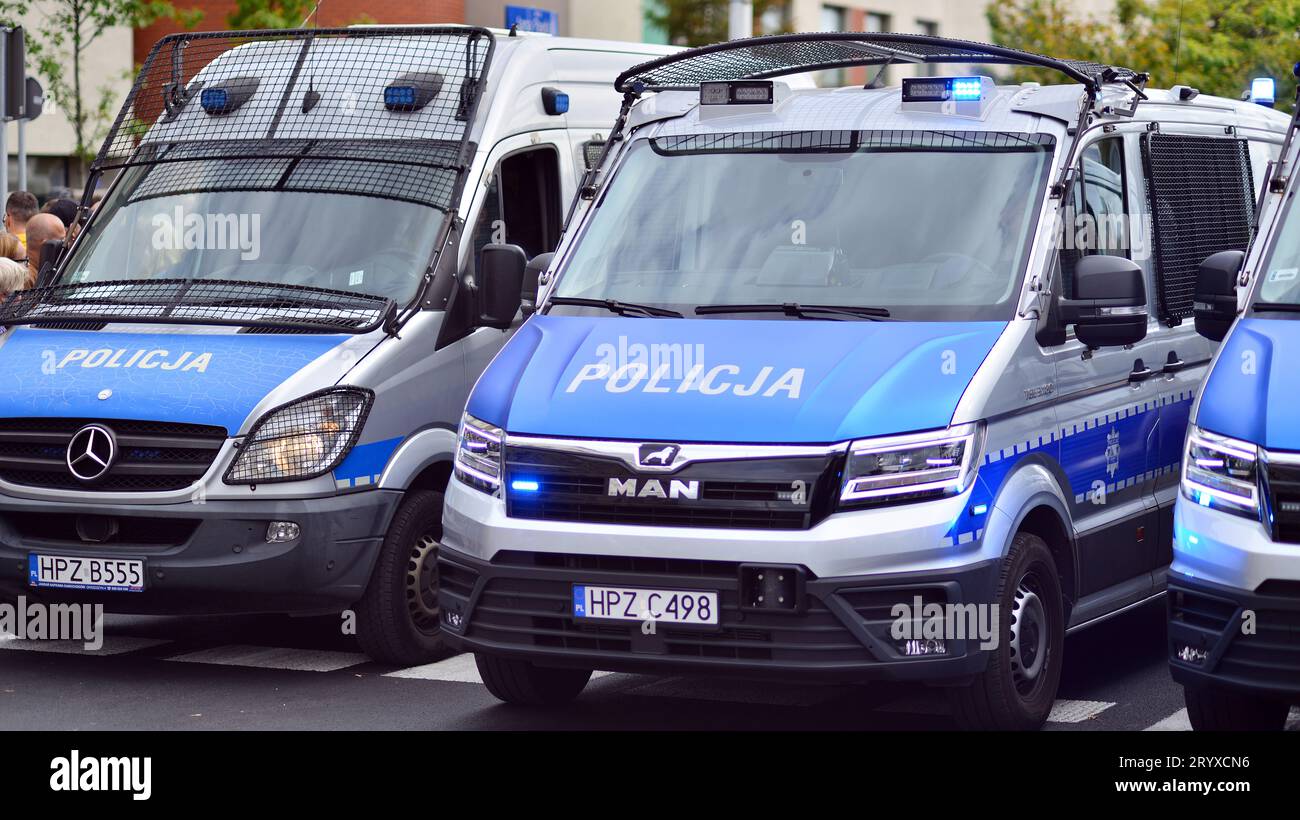Warsaw, Poland. 1 October 2023. March of a Million Hearts. Police units ... Warsaw, Poland. 1 October 2023. March of a Million Hearts. Police units ...