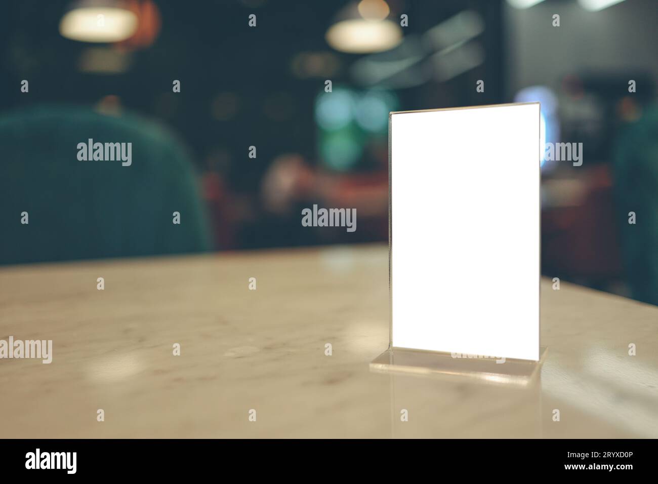 Cafe menu. Menu frame standing on wood table in Bar restaurant cafe ...