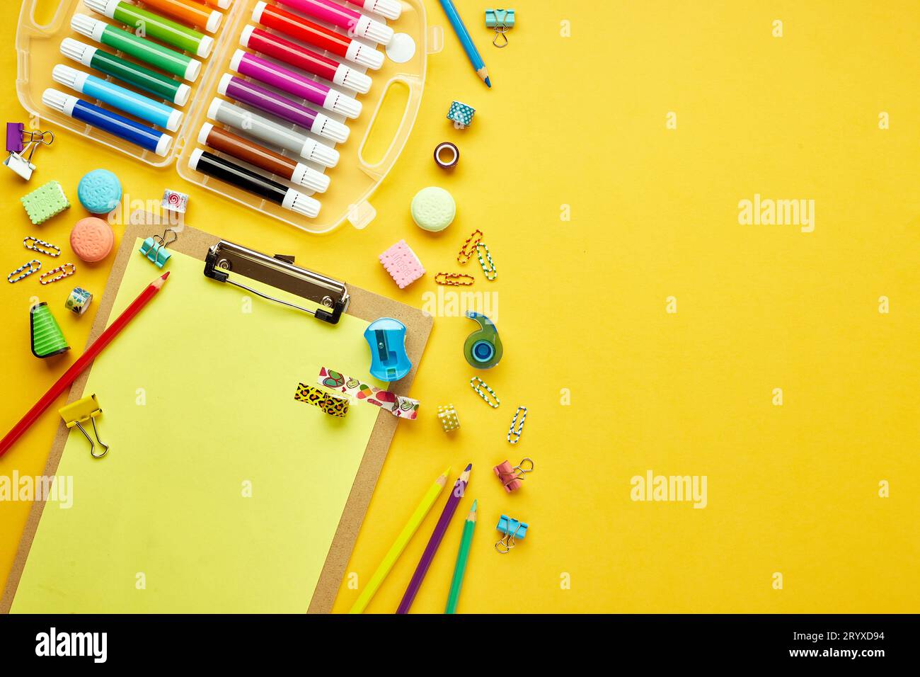Flat Lay With Various School Supplies On Stock Photo - Alamy