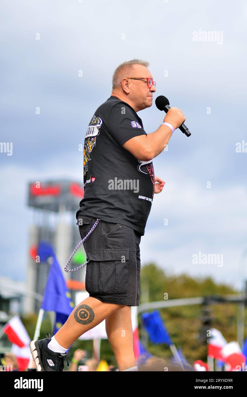 Warsaw Poland. October 1, 2023. Million Hearts March. On the stage at ...