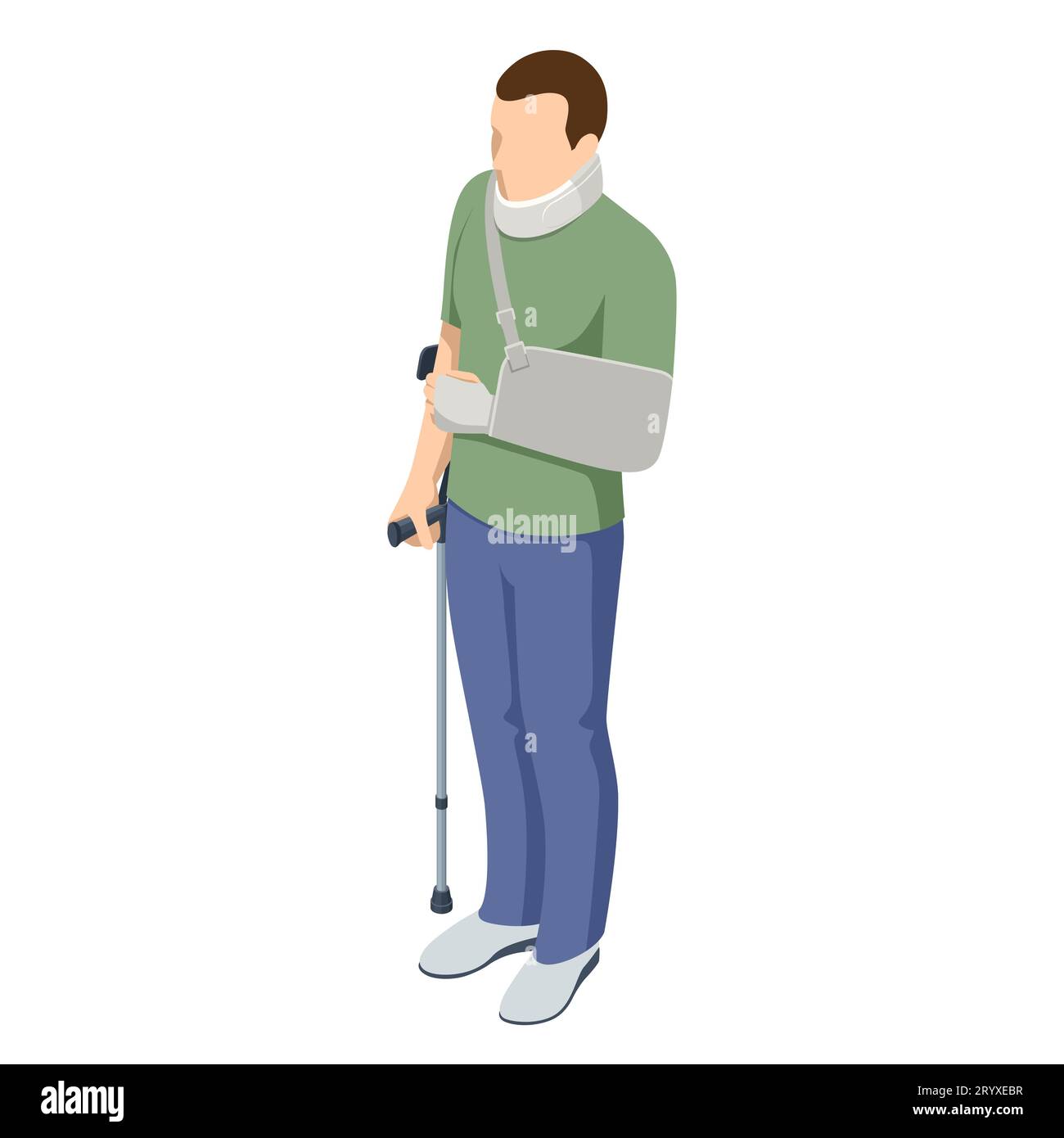 Isometric man with rui injury in cast and neck injury. Social security ...