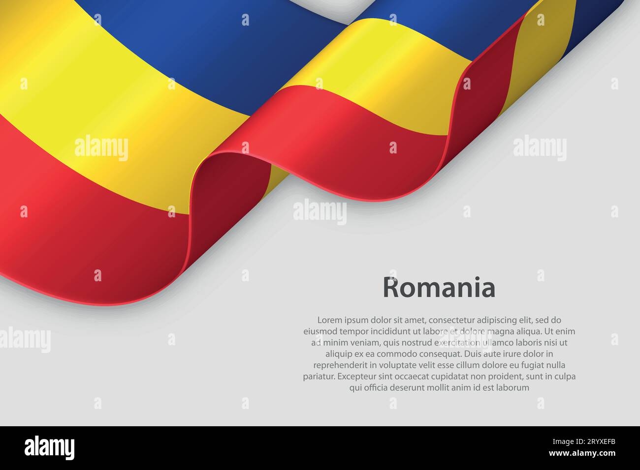 3d ribbon with national flag Romania isolated on white background with ...