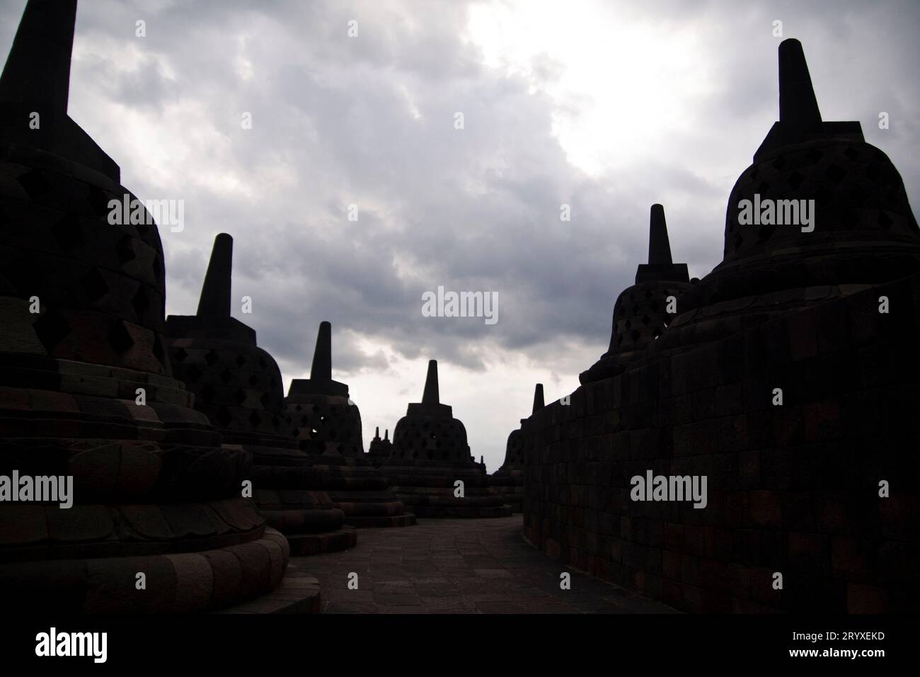 Stone landscape of Borobudur Temple in Magelang, Central Java ...