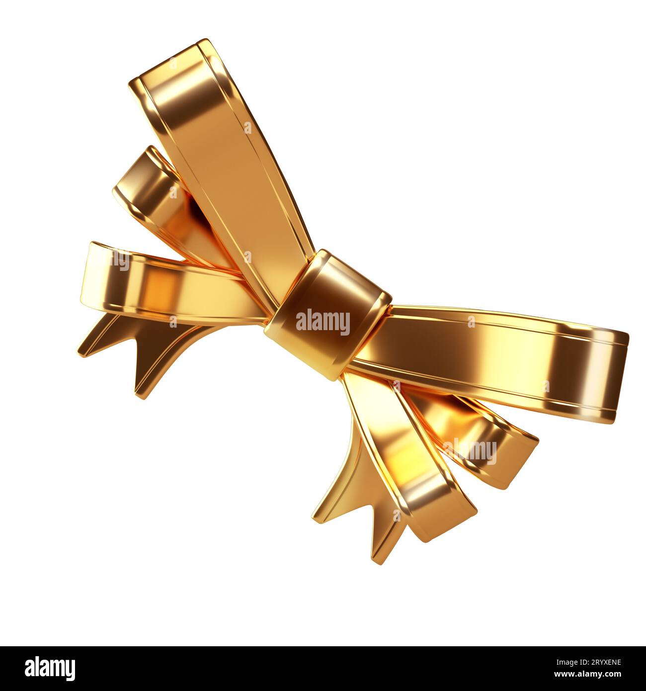 Golden ribbon bow isolated on white background. 3d rendering Stock ...