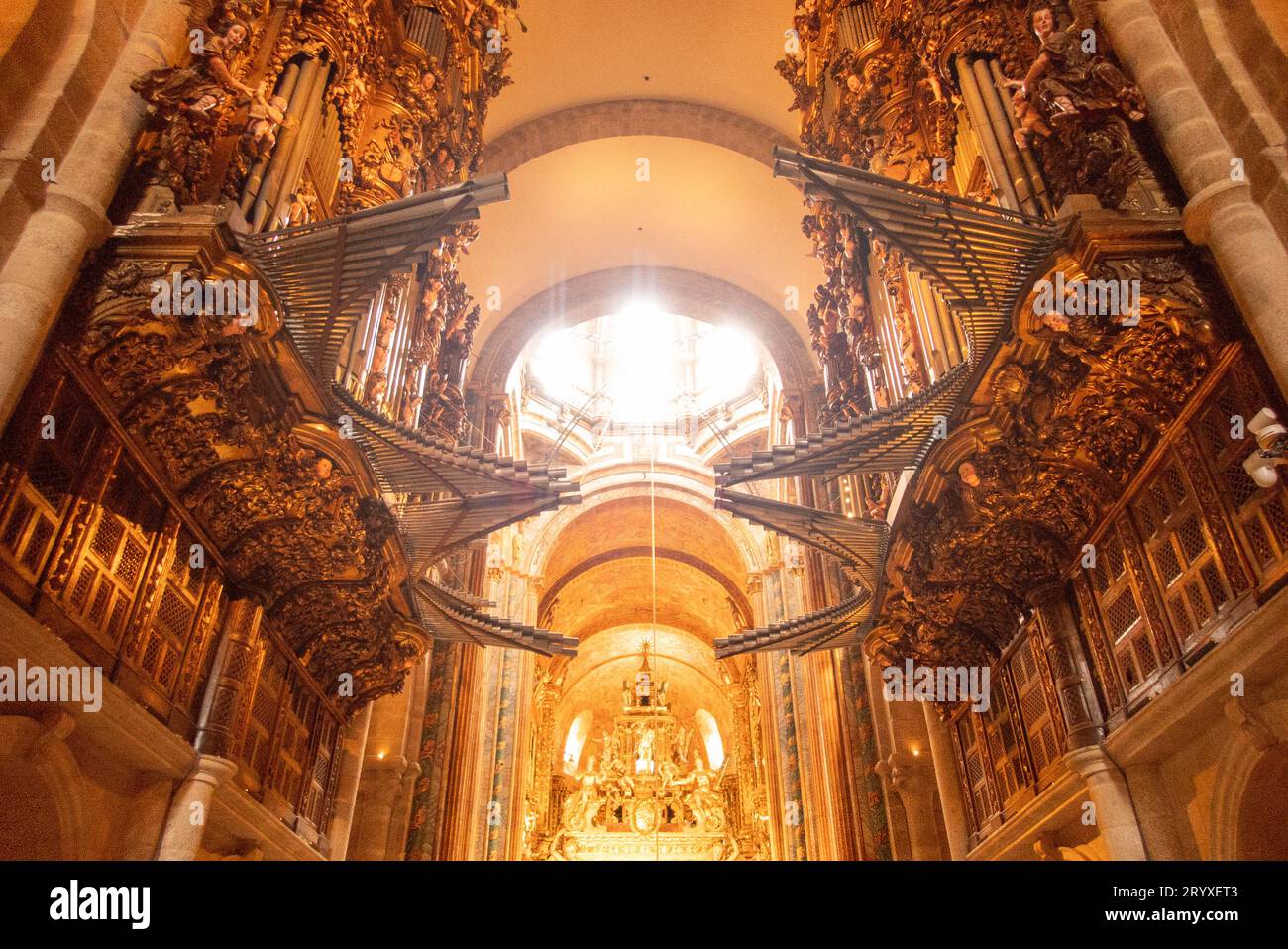 Pomp and splendour. The pipes of the grand organ inside the cathedral ...