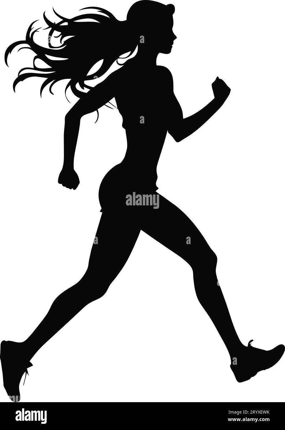 Young running woman, isolated vector silhouette. Run, side view Stock ...