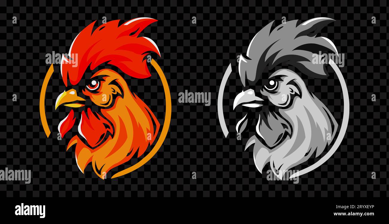 Hot spicy chicken vector logo design. Rooster mascot. Emblem with ...