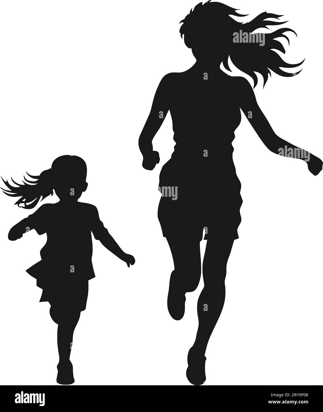 Happy family running silhouette Stock Vector Images - Alamy