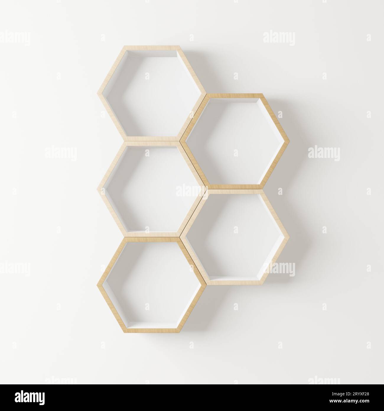 Hexagon wooden shelf Stock Photo - Alamy