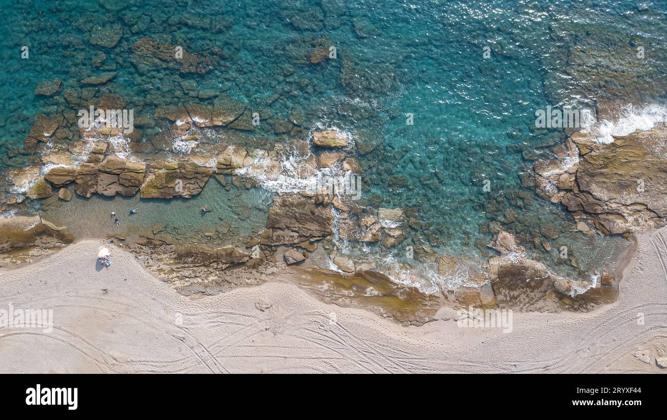 Gazipasa, sea beach, cliffs, turquoise colour and waves. Koru beach ...