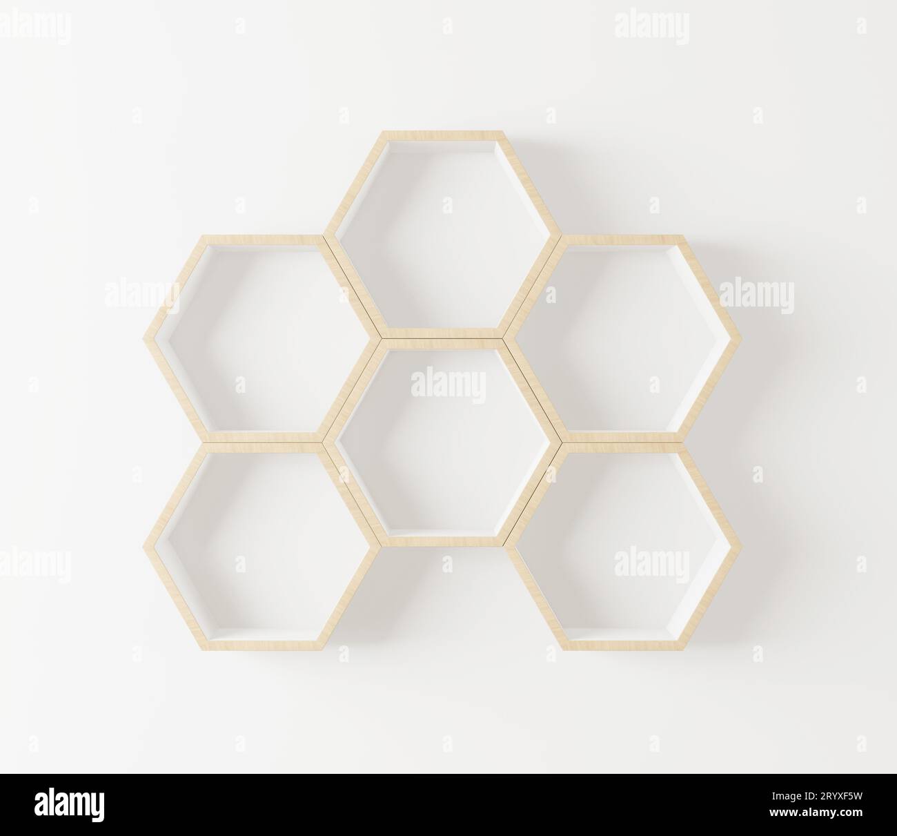 Hexagon wooden shelf Stock Photo - Alamy