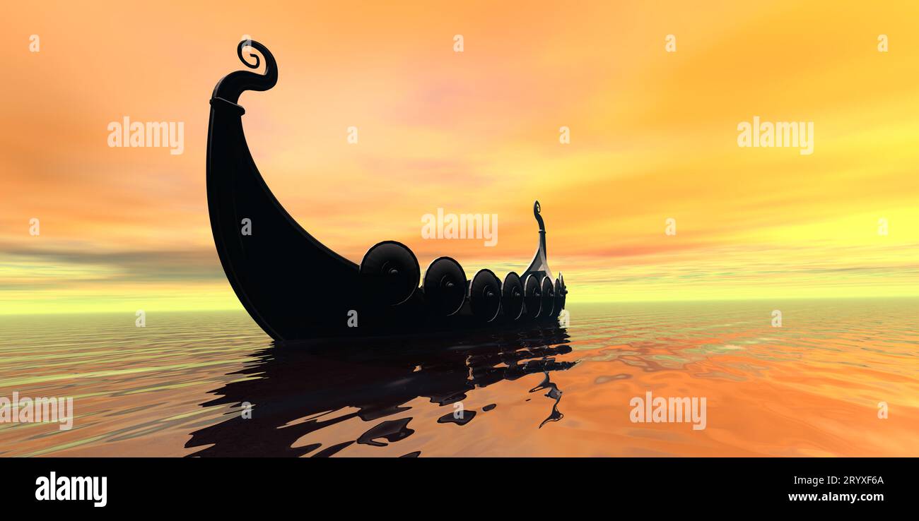 Viking Sunset - A Viking longboat rows to new shores for trading and ...