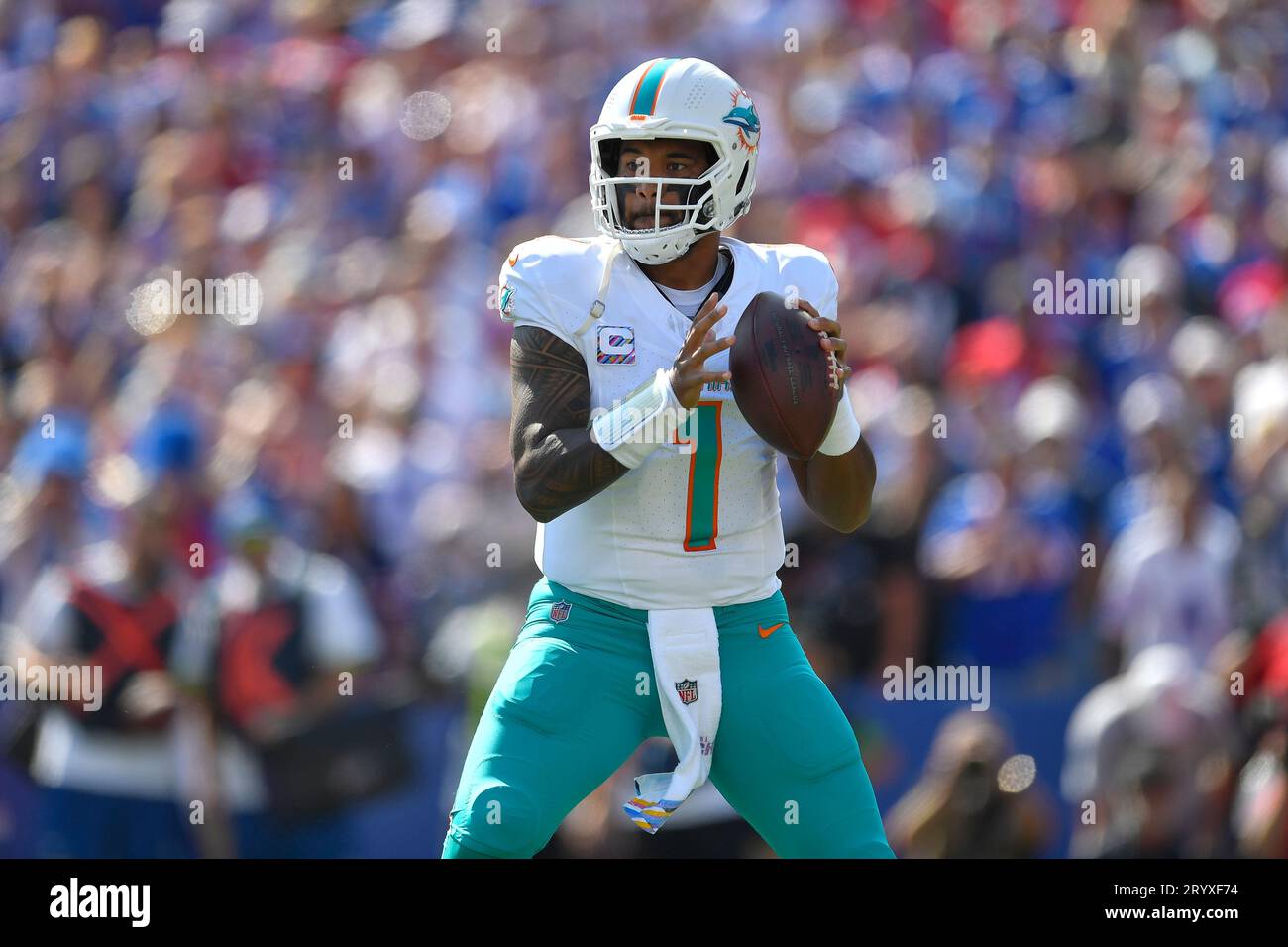 Miami Dolphins quarterback Tua Tagovailoa (1) looks to pass during the ...